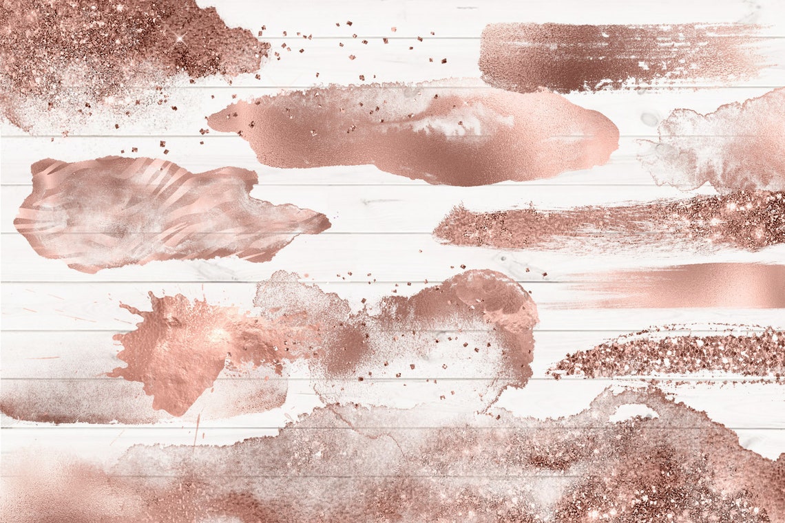 Rose Gold Paint Elements With Brush Strokes and Watercolour - Etsy