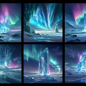 Aurora Crystals Digital Paper, Celestial Digital Paper Fantasy ...