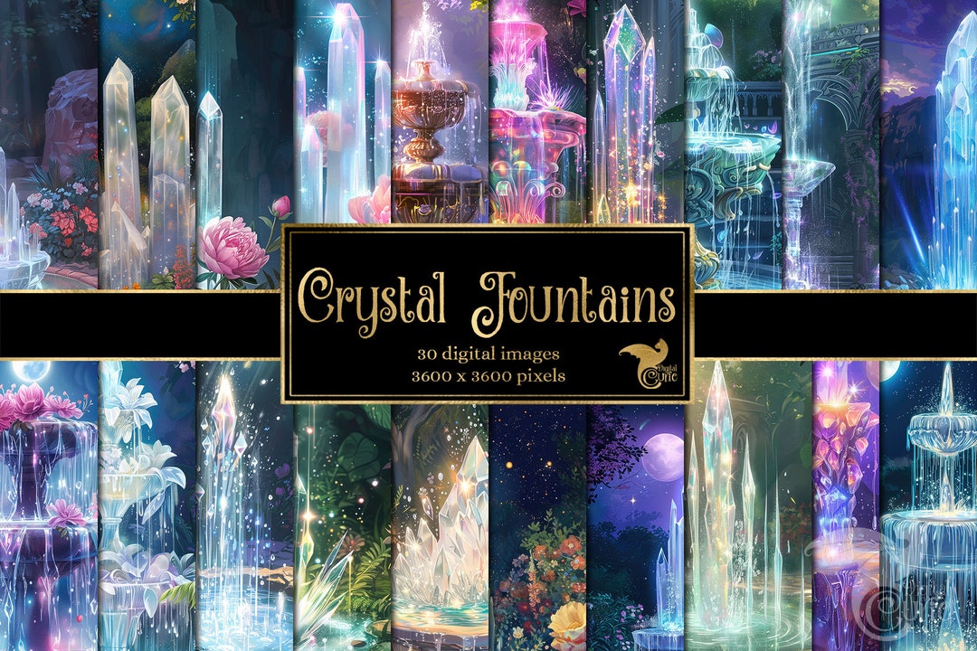 Crystal Fountains Digital Paper, Magic Digital Paper Fantasy Scrapbook ...