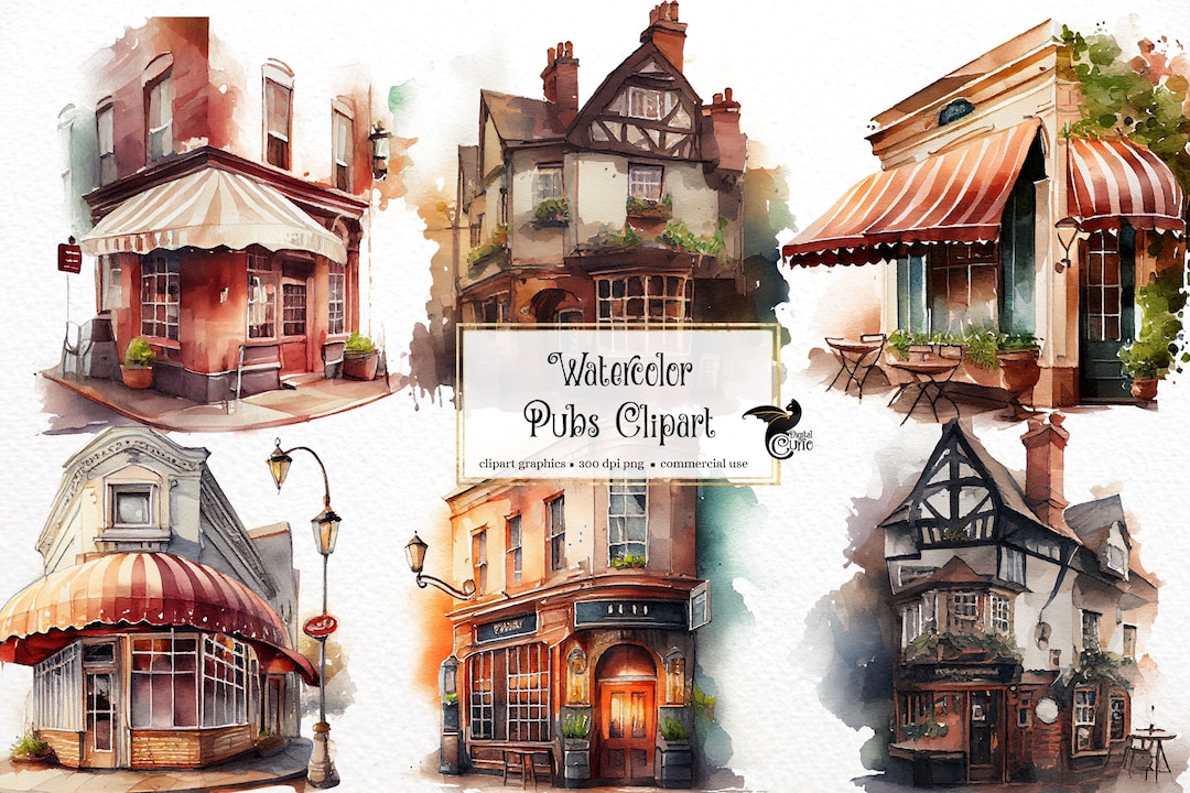 Watercolor Pub Clipart - Alehouse and Beer Pub PNG Format Instant ...