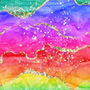 Rainbow Glitter Agate Digital Paper, Holographic Jewel Texture (digital ...