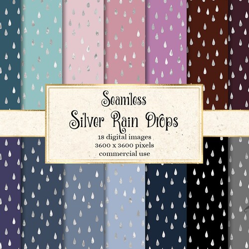 Silver Rain Drops Digital Paper Seamless Raindrop Patterns - Etsy