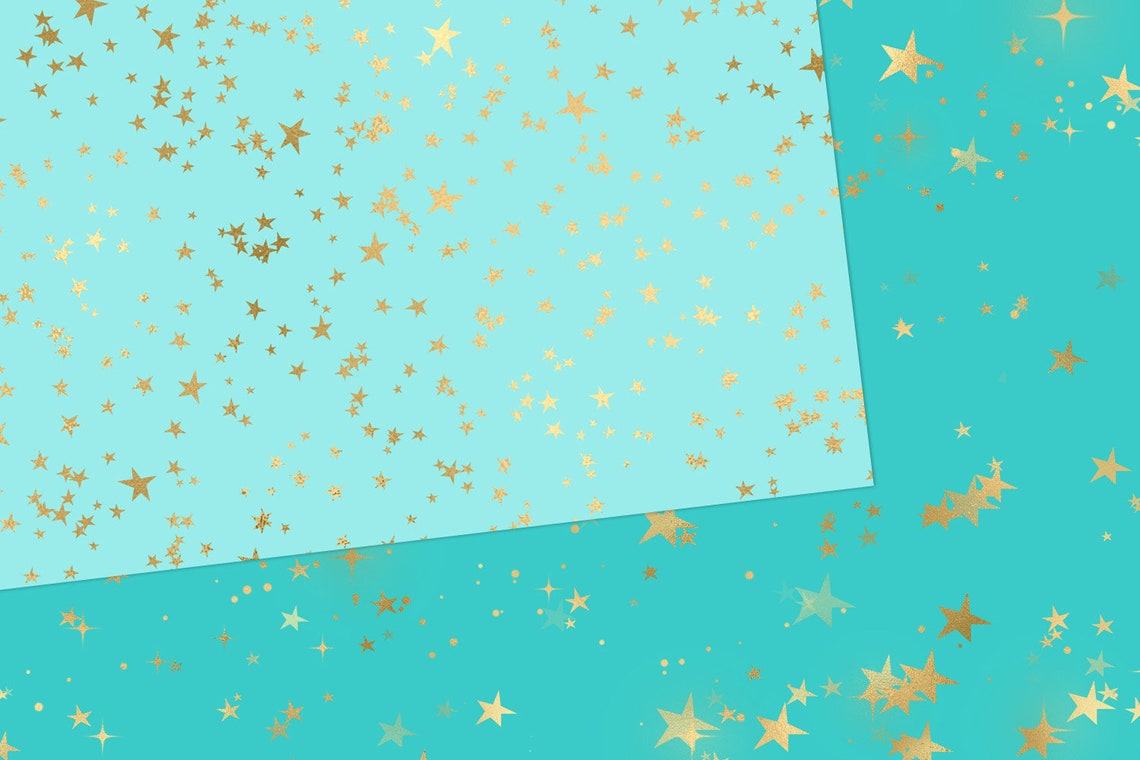 Turquoise and Gold Stars Digital Paper Seamless Gold Star - Etsy