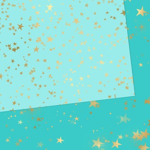 Turquoise and Gold Stars Digital Paper, Seamless Gold Star Patterns for ...