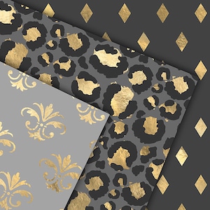 Gray and Gold Digital Paper, Seamless Gold and Gray Patterns, Foil ...
