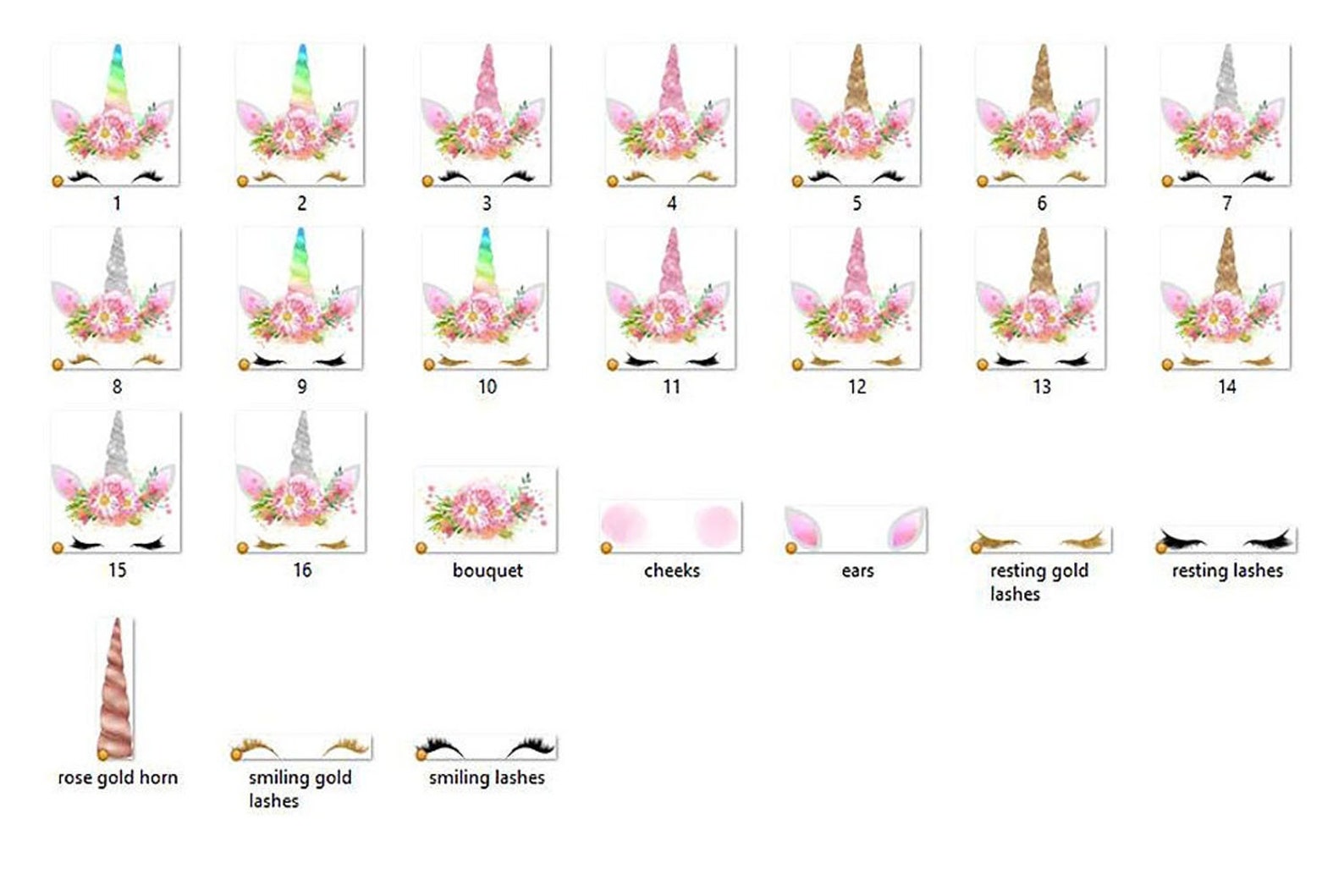 Unicorn Faces Clipart Rainbow Pink and Gold Watercolor - Etsy