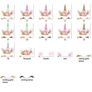 Unicorn Faces Clipart, Rainbow, Pink and Gold Watercolor Unicorn Horn ...