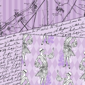Purple Paris Digital Paper, Seamless French Patterns, With Eiffel ...