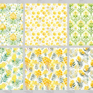 Watercolor Floral Mimosa Digital Paper, Seamless Printable Texture ...