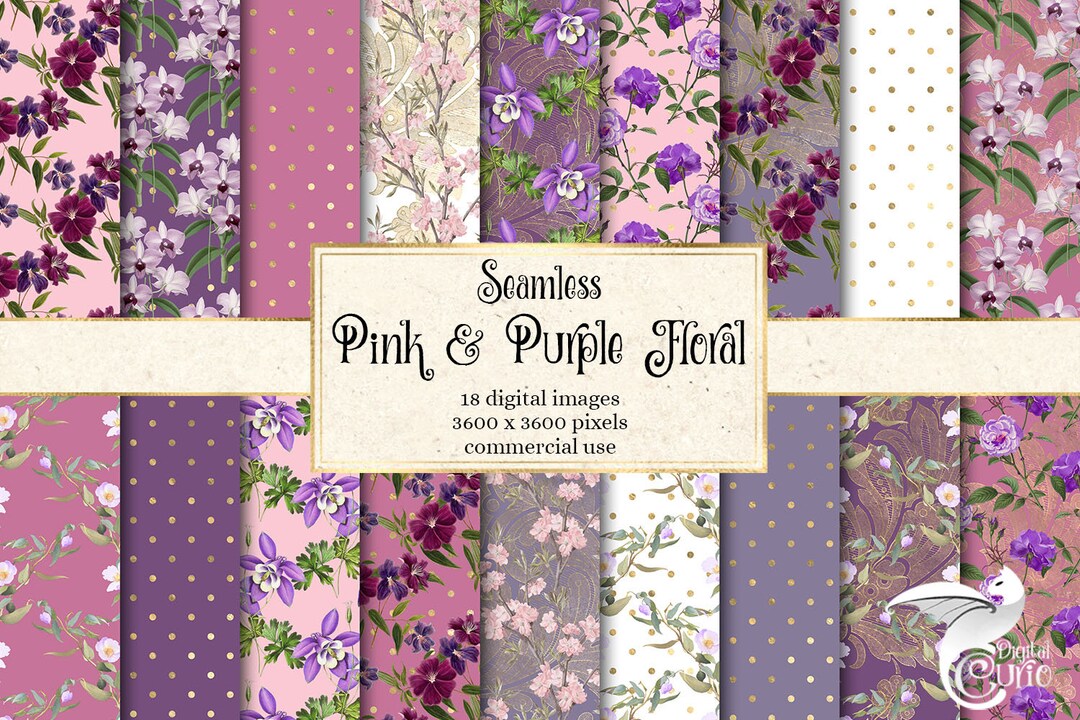 Pink and Purple Floral Digital Paper, Seamless Floral Patterns Rustic ...