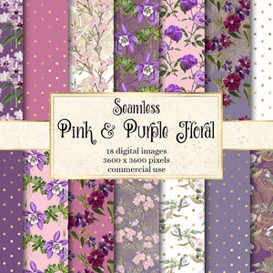 Pink and Purple Floral Digital Paper, Seamless Floral Patterns Rustic ...