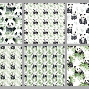 Watercolor Panda Bamboo Digital Paper, Seamless Printable Texture ...