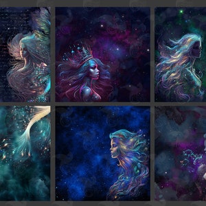 Siren Spells Digital Paper - Celestial Mermaid Fantasy Ocean Grunge ...