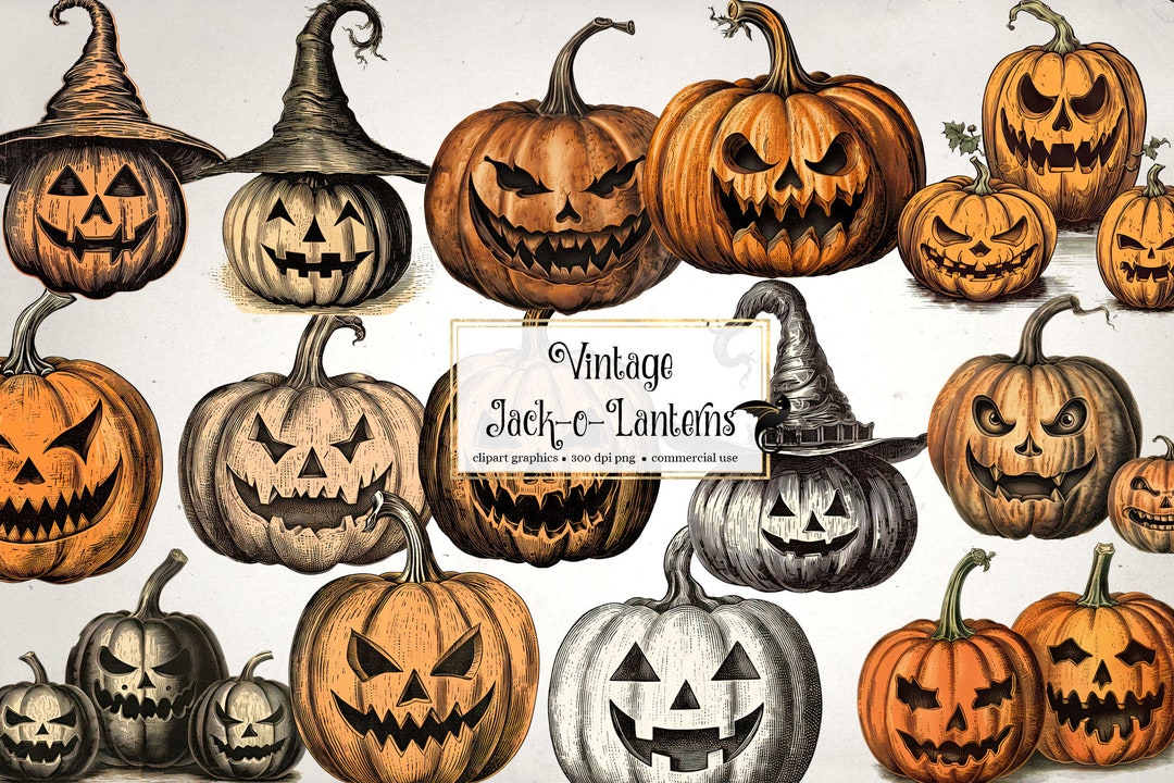 Vintage Jack-o-lantern Clipart, Antique Halloween Clip Art Graphics ...