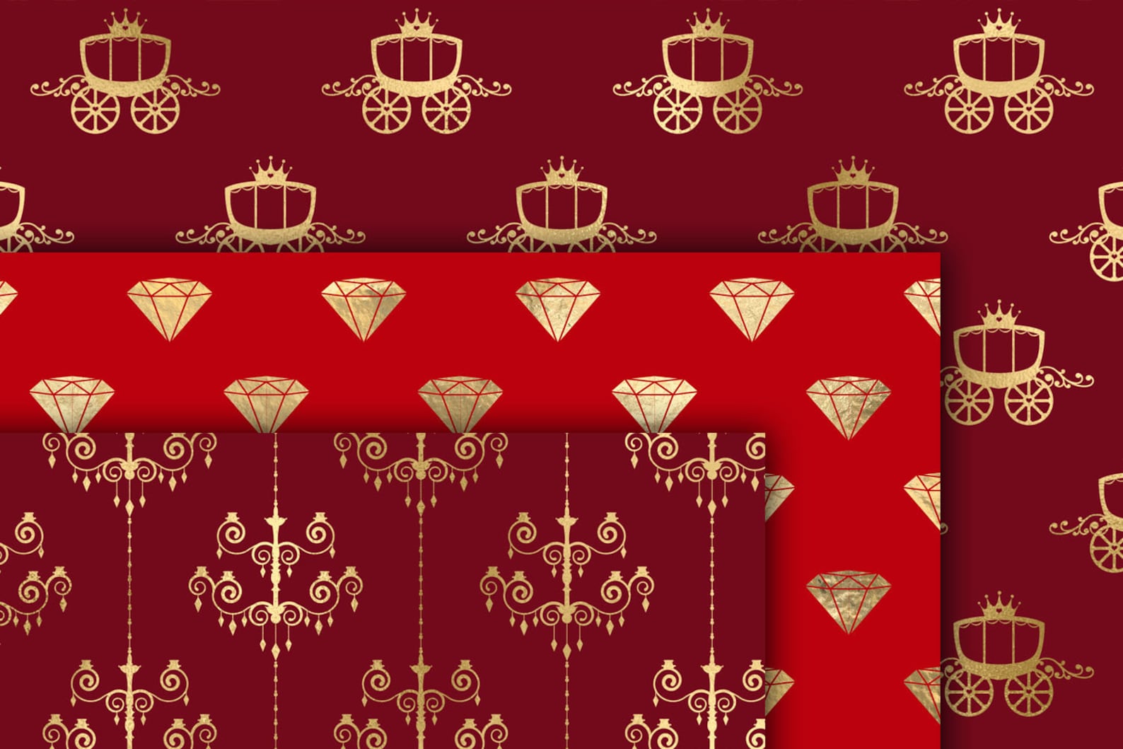Red and Gold Princess Digital Paper, Seamless Patterns (digital ...
