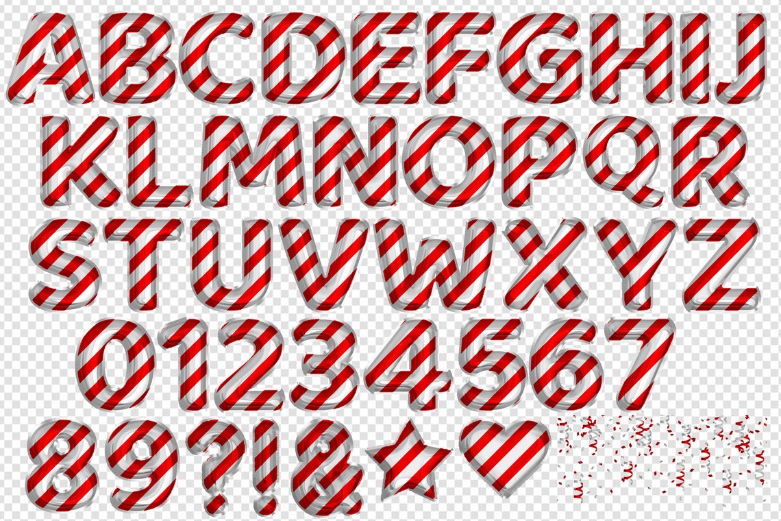 Peppermint Foil Balloon Alphabet Clip Art Candy Cane Digital - Etsy