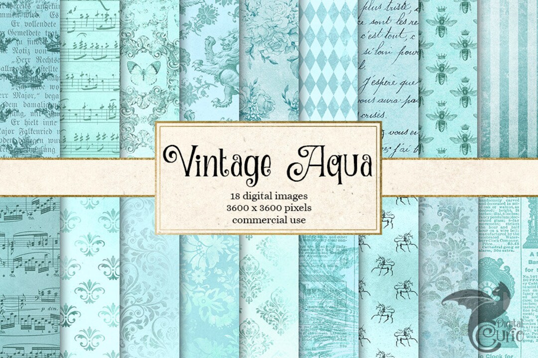 Vintage Aqua Digital Paper, Rustic Aqua Textures, Distressed Antique ...