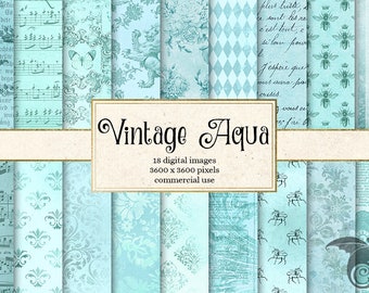 Aqua Scrapbook Paper | Etsy