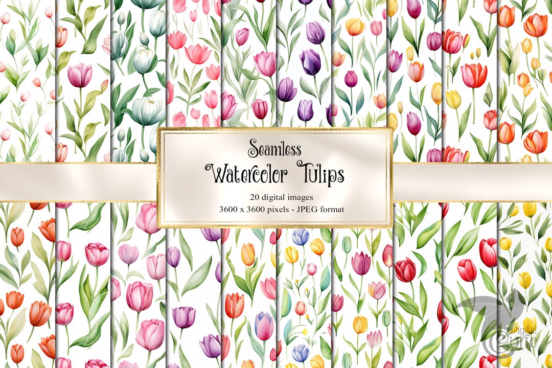Watercolor Tulips Digital Paper, Floral Seamless Printable Textures ...