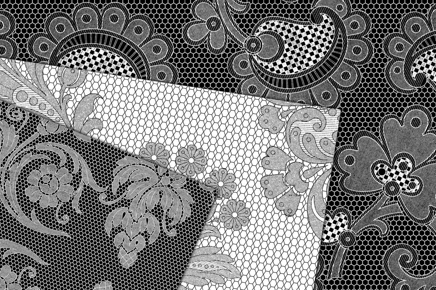 Black and White Floral Lace Digital Paper, Seamless Vintage Patterns ...