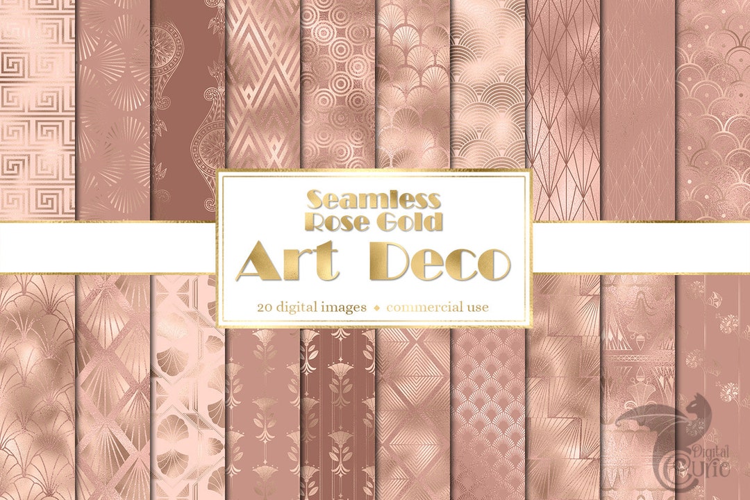Rose Gold Art Deco Digital Paper, Seamless Deco Patterns in Rose Gold ...