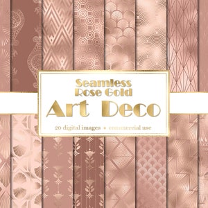 Rose Gold Art Deco Digital Paper, Seamless Deco Patterns in Rose Gold ...