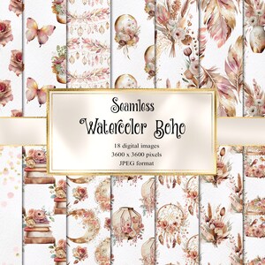 Watercolor Boho Digital Paper – Seamless Patterns, Commercial Use ...