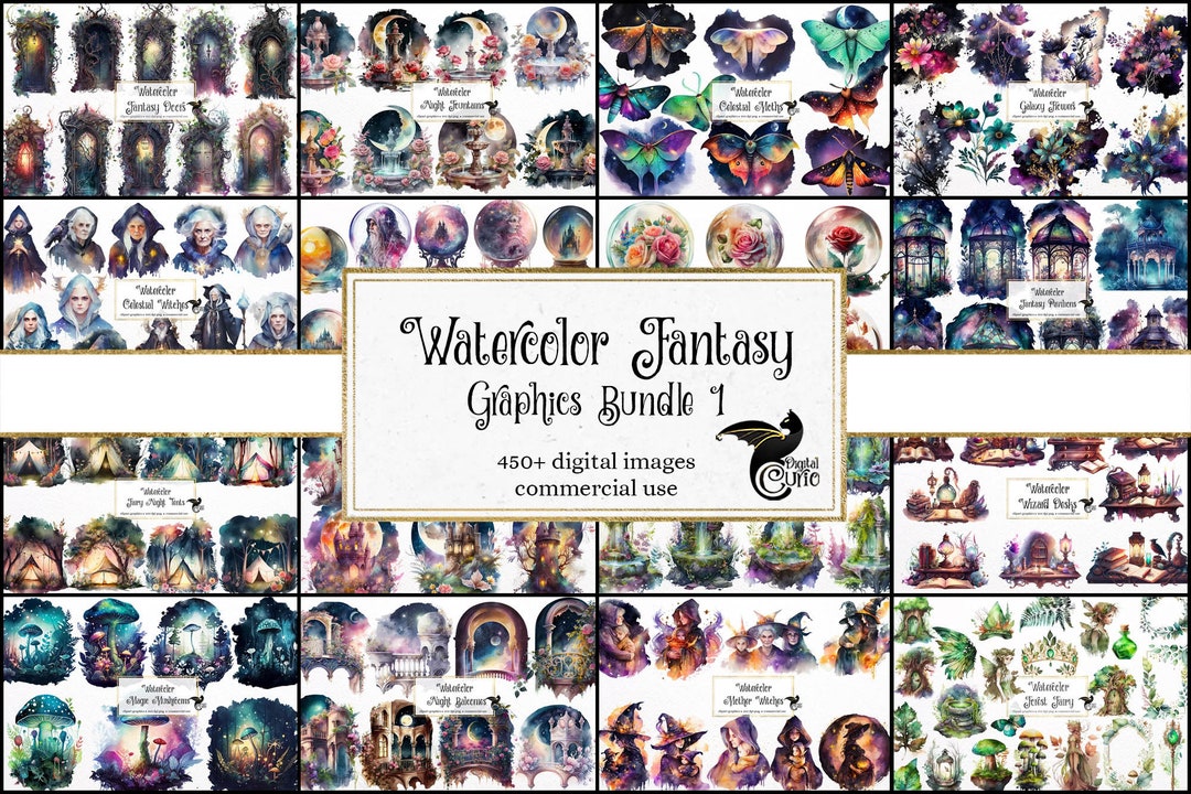 Watercolor Fantasy Graphics Bundle, Magic Clipart (PNG) - Etsy