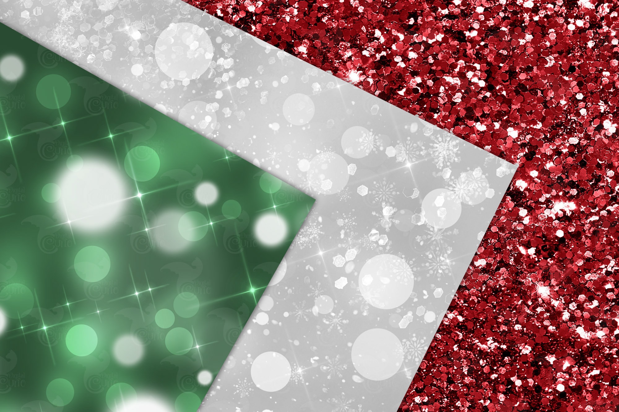 Christmas Bokeh Glitter Digital Paper – Red, Green, Silver (digital ...