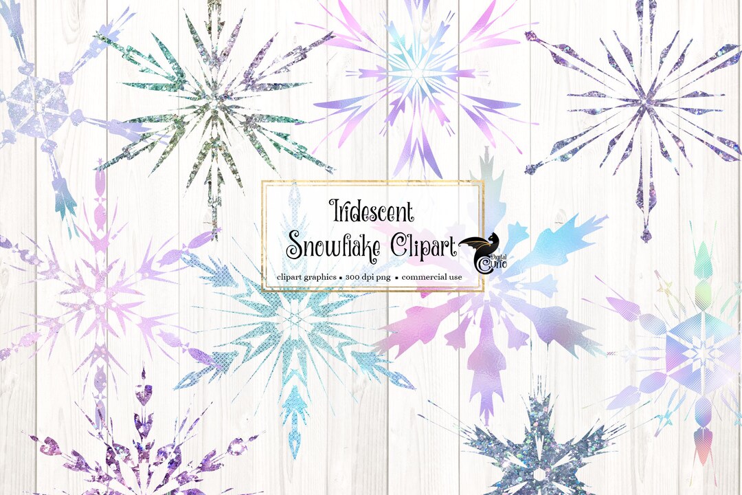 Iridescent Snowflakes Clipart - Holographic Digital Graphics for ...