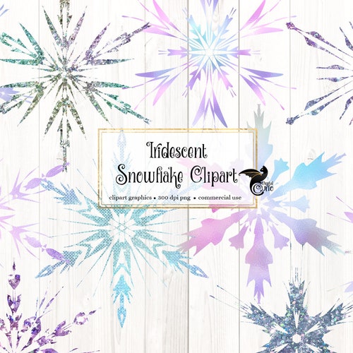 Iridescent Snowflakes Clipart Holographic Digital Graphics - Etsy