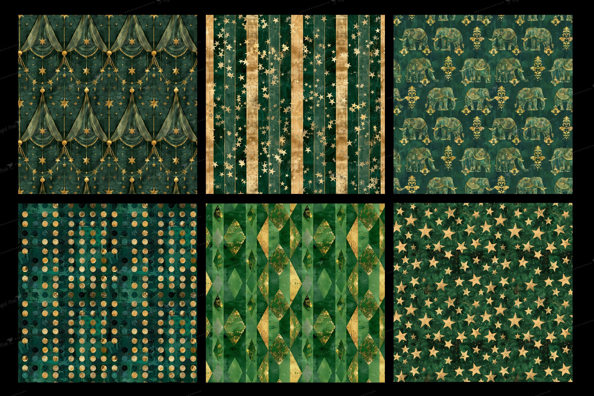 Vintage Circus Digital Paper, Gold Green Textures (digital Download) - Etsy