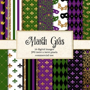 Mardi Gras Digital Paper, Seamless Patterns With Masquerade Masks ...