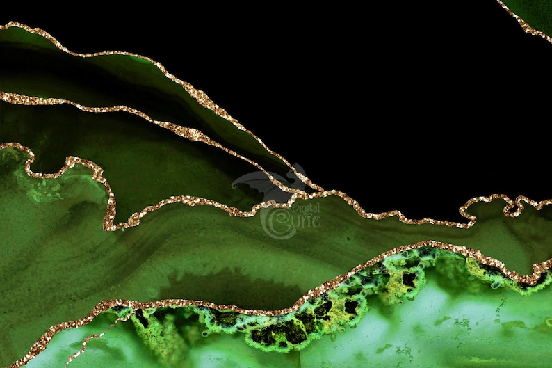 Green Gold Agate Watercolor Textures, Geode Digital Paper (digital ...