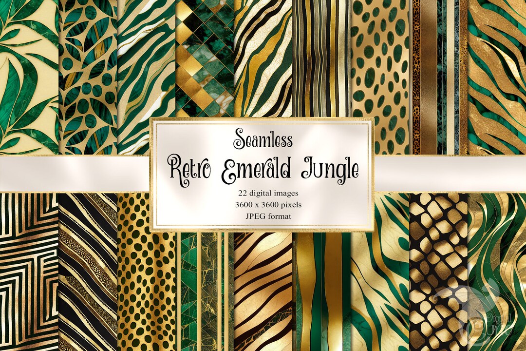 Retro Emerald Jungle Digital Paper, Seamless Safari Textures (digital ...