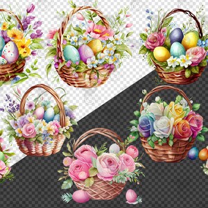 Watercolor Easter Baskets Clipart - Floral Egg Baskets in PNG Format ...