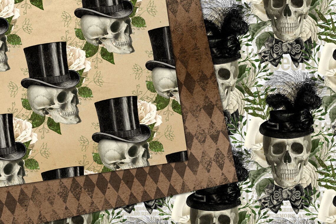 Fancy Skulls Digital Paper Seamless Vintage Skull Patterns - Etsy