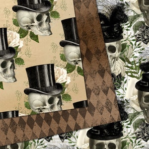 Fancy Skulls Digital Paper, Seamless Vintage Skull Patterns and Rustic ...