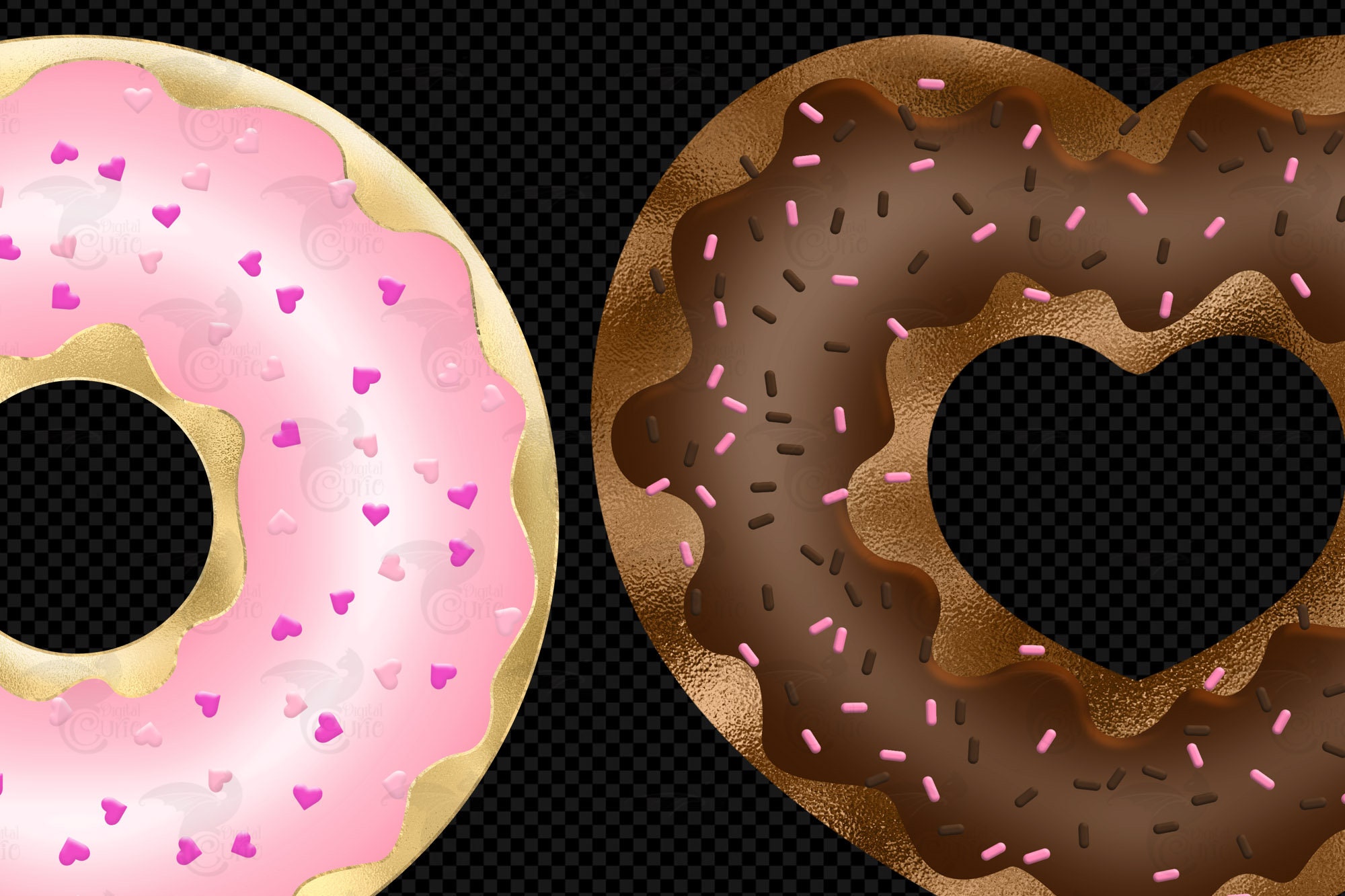 Valentine Doughnut Clipart With Hearts and Glitter Sprinkles | Etsy