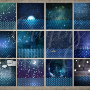 Ocean Dreams Digital Paper Backgrounds, Fantasy Night Sky Scrapbook ...