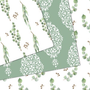 Watercolor Eucalyptus Digital Paper, Seamless Scrapbook Patterns ...