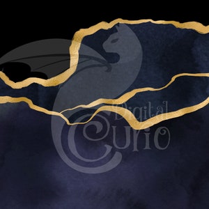 Navy Blue Painted Agate Borders, Digital Watercolor Geode PNG Overlays ...
