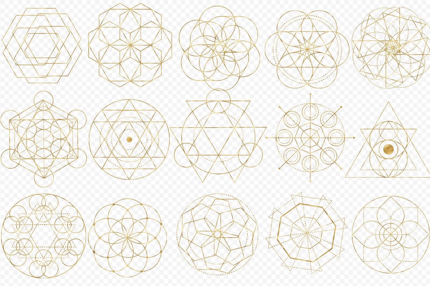 Gold Sacred Geometry Clipart Universe Geometric Designs in - Etsy