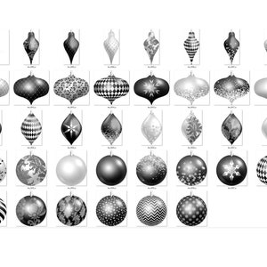 Black and White Christmas Ornaments Clipart, Digital Glitter Christmas ...