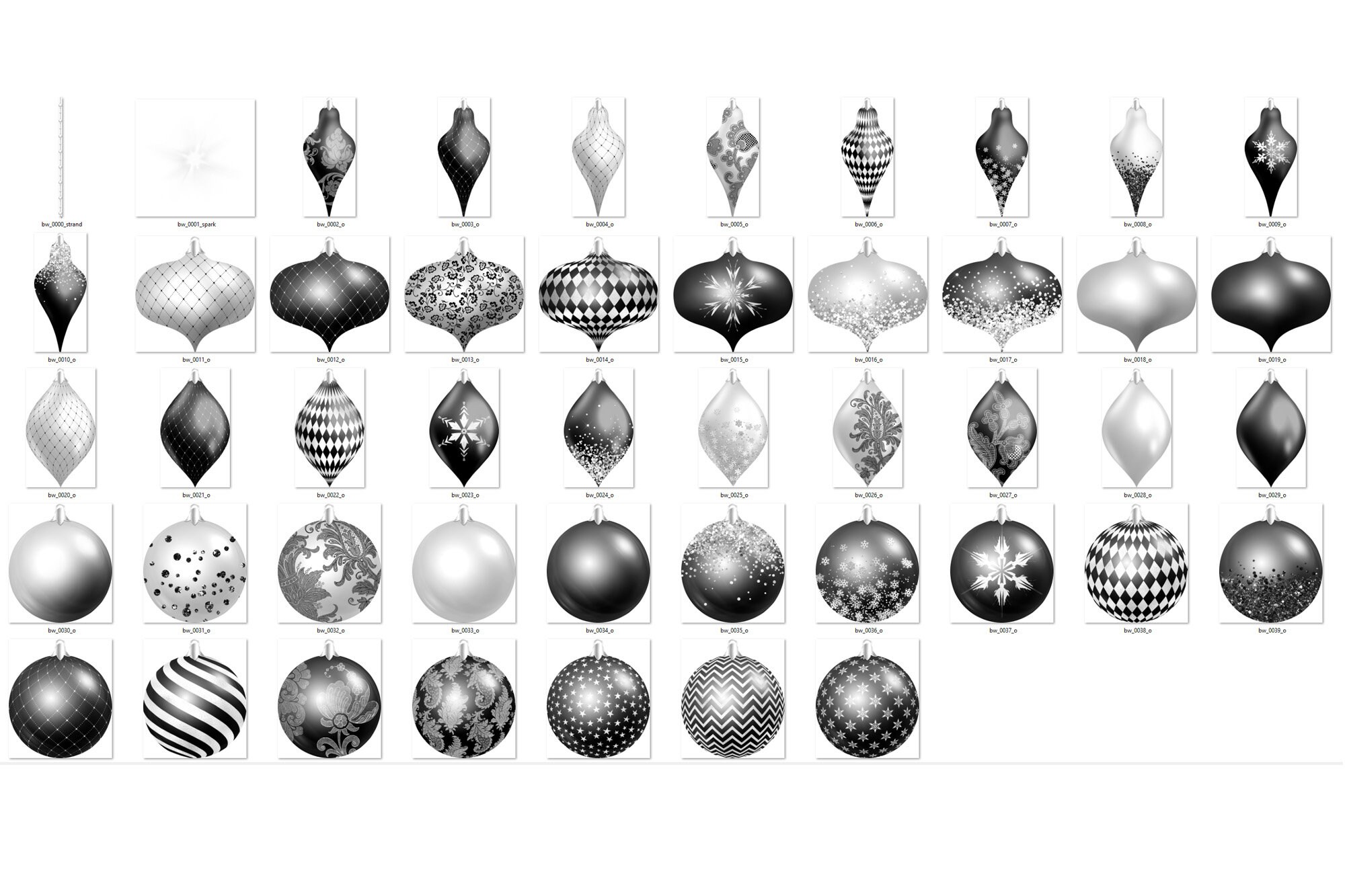 Black and White Christmas Ornaments Clipart Digital Glitter - Etsy