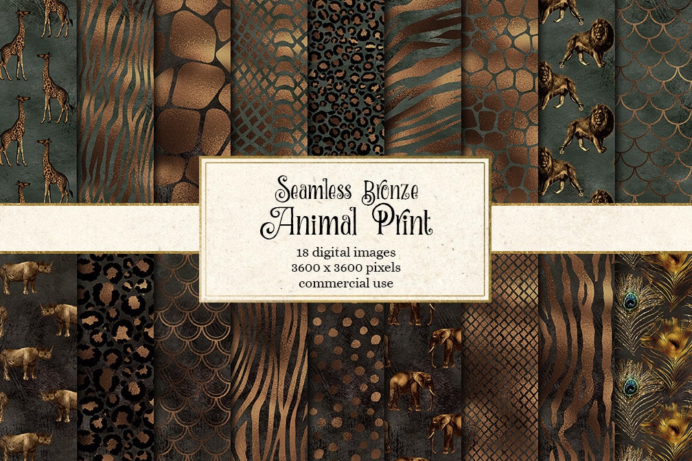 Bronze Animal Print Digital Paper – Seamless Safari Patterns (digital ...