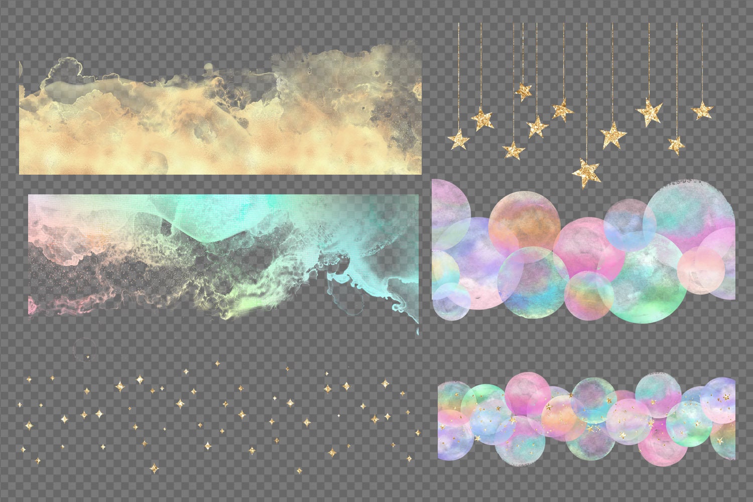 Watercolor Rainbow Borders Clipart – Gold Foil Dream Graphics (digital ...