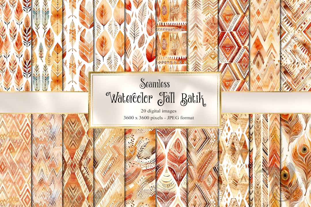 Watercolor Fall Batik Digital Paper, Seamless Tribal Printable ...
