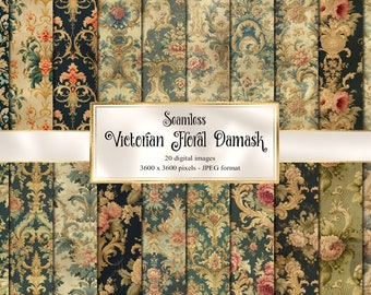 Victorian Floral Damask Digital Paper: Vintage Rococo Textures (digital ...
