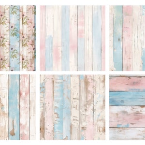 Shabby Wood Textures Digital Paper, Floral Rustic Planks (seamless ...